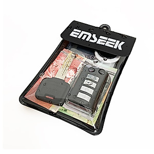 EMSEEK Waterproof Wallet Waterproof Car key Fob Holder Pouch Surf Dry case For Key Cash Cards ID Driver License (Black)