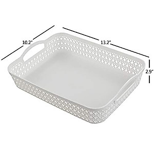 HOMMP White Plastic Storage Basket Tray, Pack for 6 (Large)