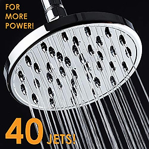 MegaRain Rainfall High Pressure 6 inch Shower Head by AquaSpa - Angle Adjustable Solid Brass Ball Joint - 40 Jets - Full Chrome Finish - Excellent Performance at High or Low Water Pressure