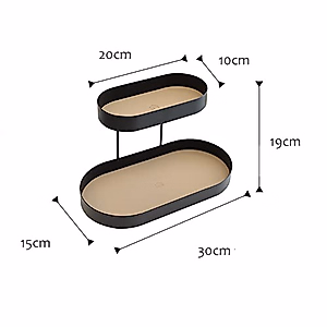 Aeumruch Countertop Storage Box Wrought Iron Storage Tray Bathroom Counter Organizer Oval Desk Decorative Tray Black 2 Tier (Style 1)