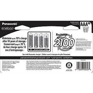 Eneloop Panasonic AAA 2100 Cycle Ni-MH Pre-Charged Rechargeable Batteries, 16 Pack & BQ-CC55SBA Advanced Individual Battery 3 Hour Quick Charger with 4 LED Charge Indicator Lights, White