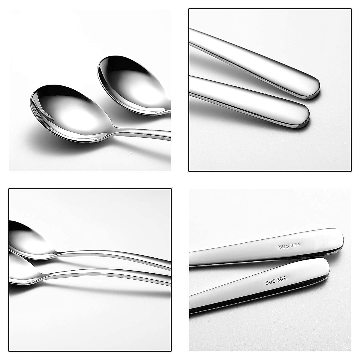 Soup Spoons 6-Pack 18/10 Stainless Steel Large and Heavy Duty Round Spoons Elegance Series 7 Inch Long 1.9 Ounces Weight by IRONX