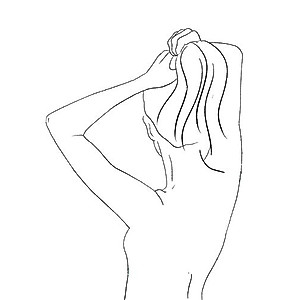 Abstract Female Form Pulling Hair Up Line Art - 11x14 UNFRAMED Minimalist Decor Wall Print of Woman’s Body Shape in Black on White