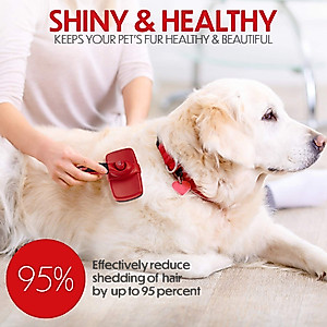 Pet Pull Self Cleaning Slicker Brush for Cat and Dog Coat - Detangler Dog Brush for Shedding & Grooming - Super Easy to Clean Deshedding Grooming Tool Removes Loose Pet Hair, Mats and Tangles (Red)