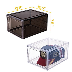 Attelite Hat Organizer for Baseball Caps, set of 6, Stackable Hat Storage Box, Hat Holder With Transparent Magnetic Door, Hat Rack, Easy to Assemble Stylish Hat Display(Clear Black)