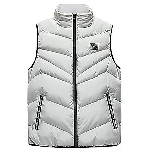 Men's Lightweight Casual Down Vest Full Zipper Vest Coat Stand Collar Padded Outerwear Sleeveless Winter Down Jacket Packable Men's Waterproof Outerwear gray Small