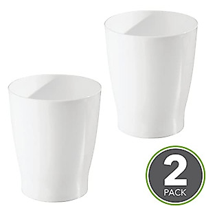mDesign Round Plastic Bathroom Garbage Can, 1.25 Gallon Wastebasket, Garbage Bin, Trash Can for Bathroom, Bedroom, and Kids Room - Small Bathroom Trash Can - Fyfe Collection - 2 Pack, White