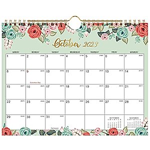 2023-2024 Wall Calendar - 18 Monthly Calendar 2023-2024, February 2023 - June 2024, 11" x 8.5", Twin-Wire Binding + Hanging Hook + Thick Paper + Unruled Blocks with Julian Dates - Floral