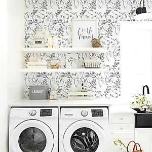 Froluya Gray Peel and Stick Wallpaper Gray Floral Wallpaper 17.7 inch×118.1inch Floral Contact Paper Flower Self Adhesive Removable Wallpaper for Bathroom Modern Breezy Leaves Decorative Wallpaper