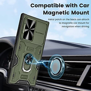 Caka for Samsung Galaxy S23 Ultra Case, S23 Ultra Case with Slide Camera Cover & Kickstand Built-in 360° Rotate Ring Stand Magnetic Protective Case for Galaxy S23 Ultra 5G- Green