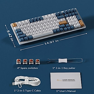 RK ROYAL KLUDGE RK98 Wireless Mechanical Keyboard, Triple Mode 2.4G/BT5.1/USB-C Hot Swappable Mechanical Keyboard with Number Pad, Pre-lubed Switches RGB Backlit Gaming Keyboard, Software Support
