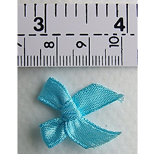 100 Tiny Satin Ribbon Bows Blue Sky Mini Embellishment Craft Artificial Applique Wedding Ribbon Size 7 mm.