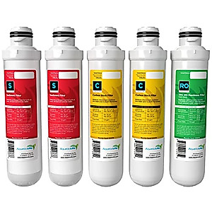 Aquatic Life AQUATICLIFE Reverse Osmosis Twist-in Replacement Water Filter Cartridges Pack Set, 2 Activated Carbon Block, 2 Sediment Filters and 100 GPD RO Membrane, 5-Piece Bundle