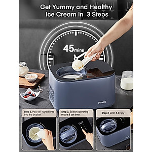 Touch Screen 1.2-Quart Automatic Ice Cream Maker with Compressor, No Pre-freezing, 4 Modes Frozen Yogurt Machine with LCD Display & Timer, Electric Sorbet Maker Gelato Maker, Keep Cool Function