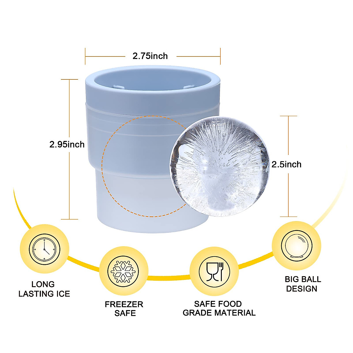 Whiskey Rocks Glass, Set of 4 (2 Crystal Bourbon Glasses, 2 Round Big Ice Ball Molds) In Gift Box - 11 Oz Old Fashioned Glasses for Scotch Cocktail Rum Cognac Vodka Liquor, Unique Gifts for Men