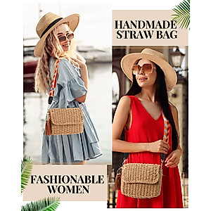 Glitopper 5 Pcs Women Beach Hat and Straw Crossbody Bag Rattan Earrings Sunglasses Summer Shoulder Bag for Summer Beach