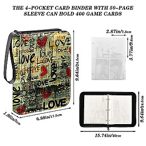 Valentine's Day Love Doodle Card Binder Waterproof Trading Card Blinder Zipper Binder for Cards Collection Sturdy Baseball Card Binder for Playing Game Cards Sport Soccer