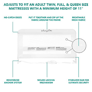 Dream On Me Lilibet Mesh Safety Bed Rail in White for Twin, Full and Queen Size Bed, Bed Rail for Toddler