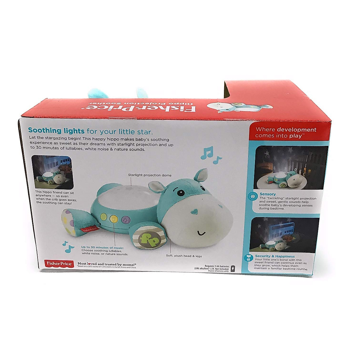 Fisher-Price Hippo Projection Soother, Blue, Plush Nursery Sound Machine with Lights, Music and Sounds