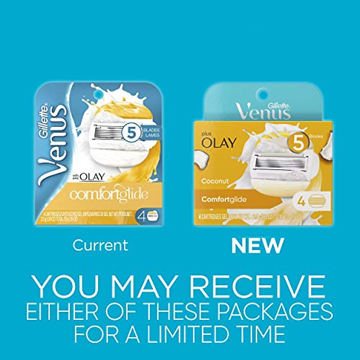 Gillette Venus with Olay Comfortglide Women's Razor Blade Refills, 4 Count, Womens Razors / Blades