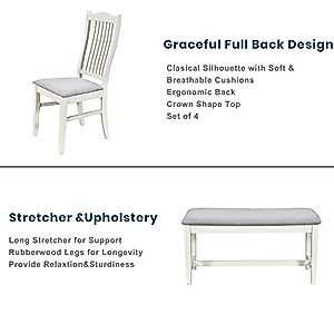 SIYSNKSI Mid-Century 6-Piece Dining Table Set with 4 Upholstered Dining Chairs and Bench, Wood Rectangular Dining Table with Drawer for Kitchen Living Room, Dining Table Set for 6 (Butter Milk+Grey)