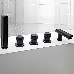 WuDLi Bath Mixer Tap Black 5 Hole Deck Mount Bath Shower Tap, Bath Shower Mixer Tap and Shower Kit F
