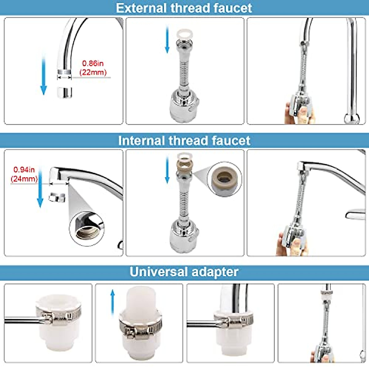 Kitchen Faucet Sprayer Attachment 360° Rotatable Anti-Splash Water Saving Tap Kitchen Faucet Head Faucet Extender with Universal Adapter Set Kitchen Sink Accessories Tools