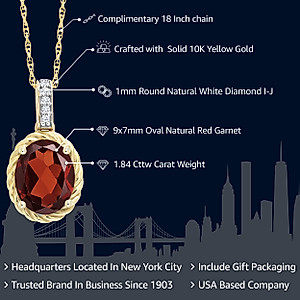 Gem Stone King 10K Yellow Gold 9X7MM Oval Gemstone Birthstone and White Diamond Pendant Necklace | Gold Necklace For Women | With 18 Inch Gold Chain