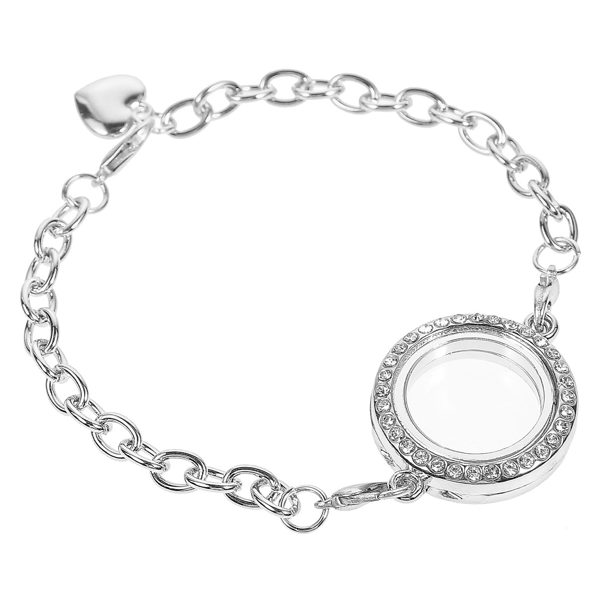 LUOEM Floating Locket Bracelet Crystal Living Memory Locket Bracelet Jewelry for Floating Charms Gift (White K)