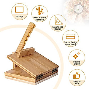 Tortilla Press 10 Inch Roti Maker Large Bamboo Wood Tortilla Press with Rolling Pin &100 Pcs Parchment Paper Quesadilla Maker for Homemade Tortilla, Roti.