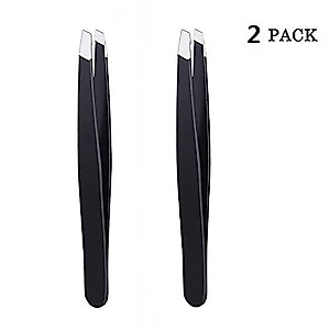 WOIWO 2PCS Professional Stainless Steel Tweezers,Oblique Mouth Metal Eyebrow Clip, Trim Eyebrow Black Eyebrow Tweezers, Eyebrow Clip Beauty Tools.