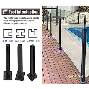 ZIMGOD Metal Glass Railing Post Kit, Black Glass Balustrade System, Vertical Glass Panel Post for Internal/External/Loft/Villa, Custom Size (Color : Mid Post, Size : 95cm/37.4")