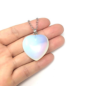 Creative Club 1pc You Are My Only Love Opal Gemstone Large Heart Pendant Necklace Healing Reiki Chakras Energy Rock 26 Inch Stainless Steel Surgical Jewelry GGP8-B7