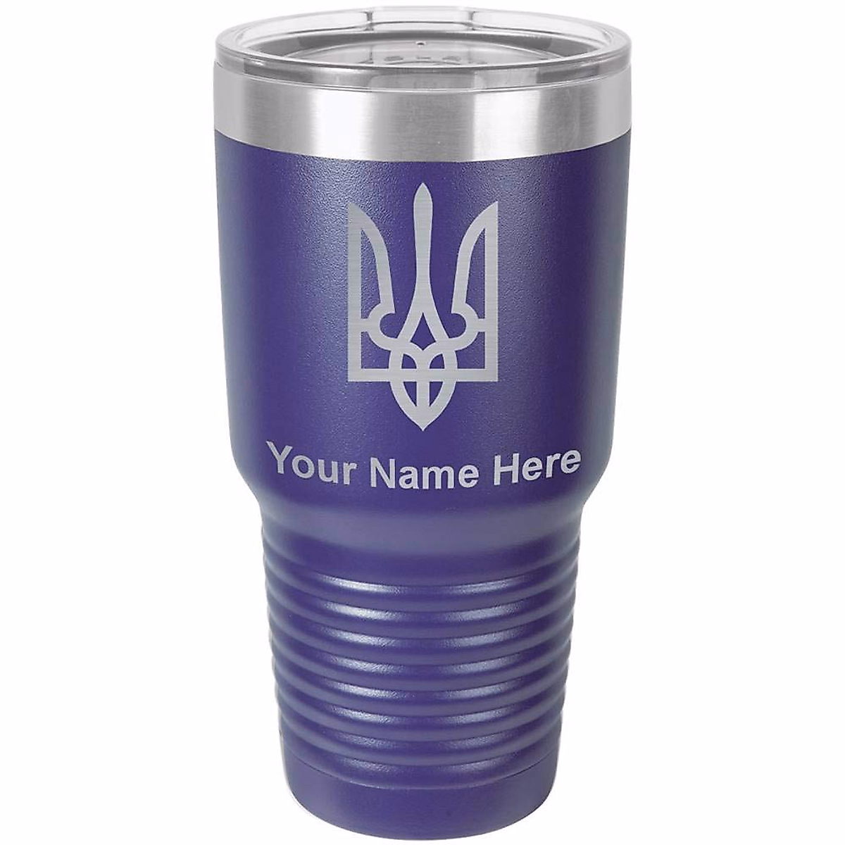 LaserGram 30oz Vacuum Insulated Tumbler Mug, Flag of Ukraine, Personalized Engraving Included (Dark Purple)