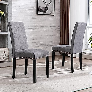 GOTMINSI Dining Chairs Set of 4 Upholstered Accent Dining Room Chairs Padded Parson Kitchen Chairs with Silver Nails and Solid Wood Legs (Grey)