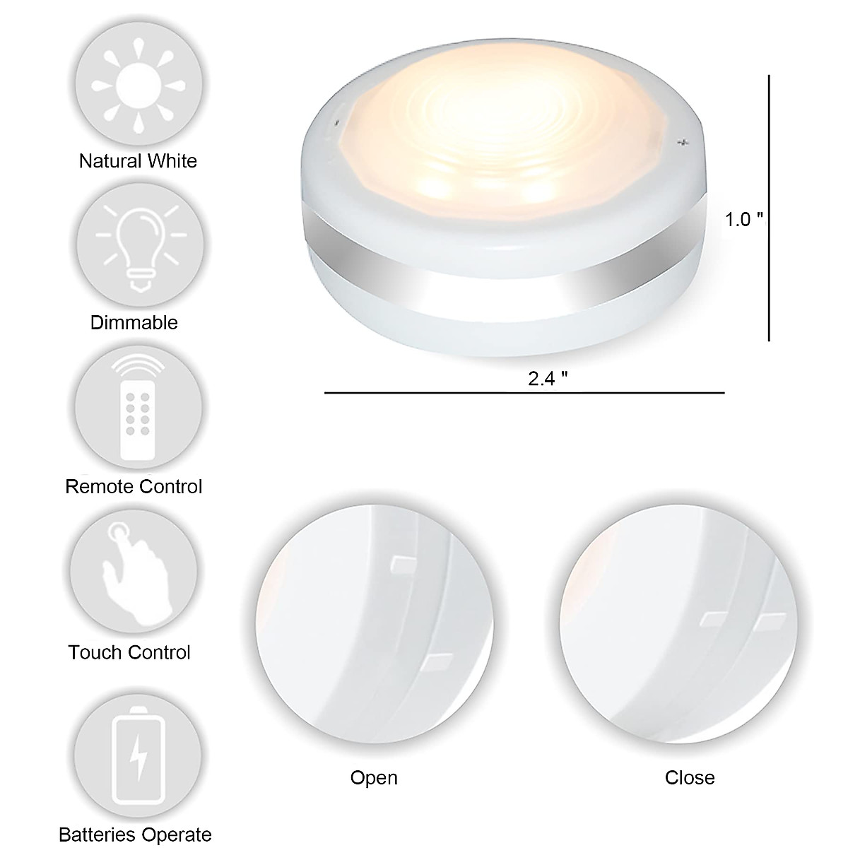 Puck Lights with Remote, Starxing Wireless Led Puck Lights Battery Operated, Led Puck Lights with Remote Control, Led Under Cabinet Lighting, Dimmable Closet Light Battery Powered (Natural White 6PK)