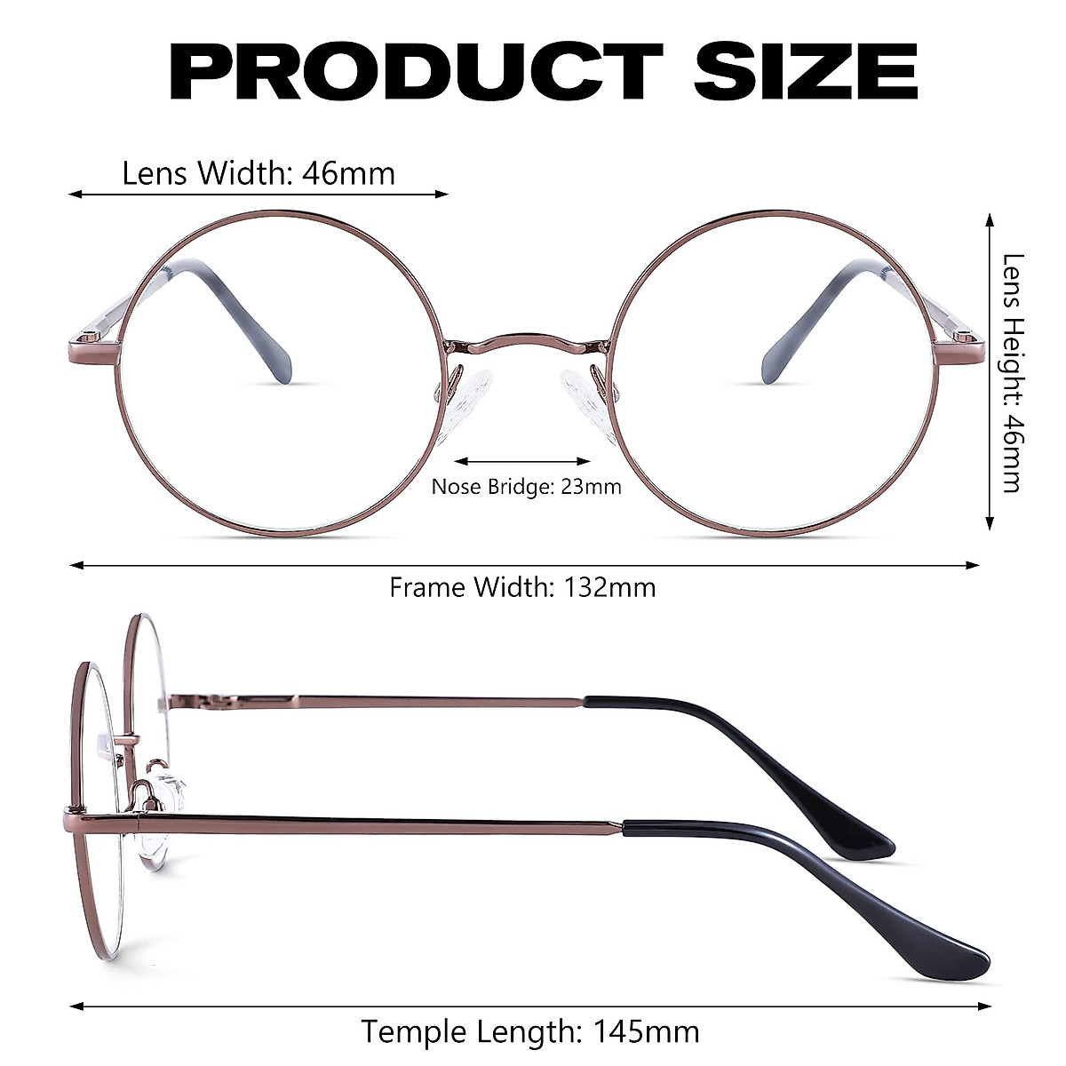 Bouryo Small Round Clear Lens Glasses for Men Women Non Prescription Circle Eyeglasses Metal Eyewear Frames