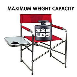 PORTAL Portable Compact Steel Frame Director’s Side Table Lightweight Oversized Chair for Outdoor Camp Fishing Picnic Lawn, Support 225lbs, Red