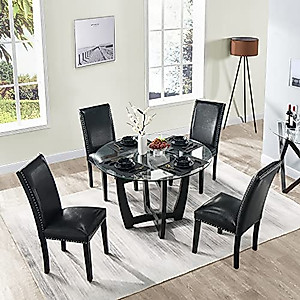 MODERION Parsons Dinning Chairs Set of 2 with Nail-Heads Trim, Faux Leather Kitchen Accent Side Upholstered Seat, Solid Wood Legs, 39'' x 25'' x 19'', Holds Up to 300 Lbs, Assembly Black, CY-1122-BK