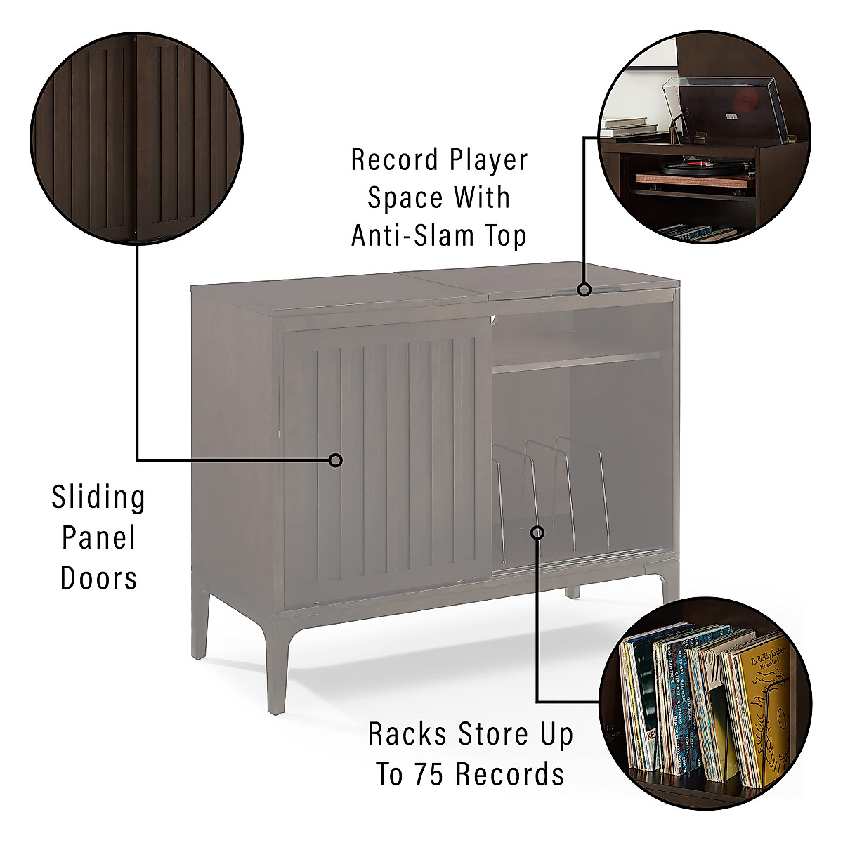 Crosley Furniture Asher Media Console and Record Player Stand with Storage for Vinyl Records, Dark Brown