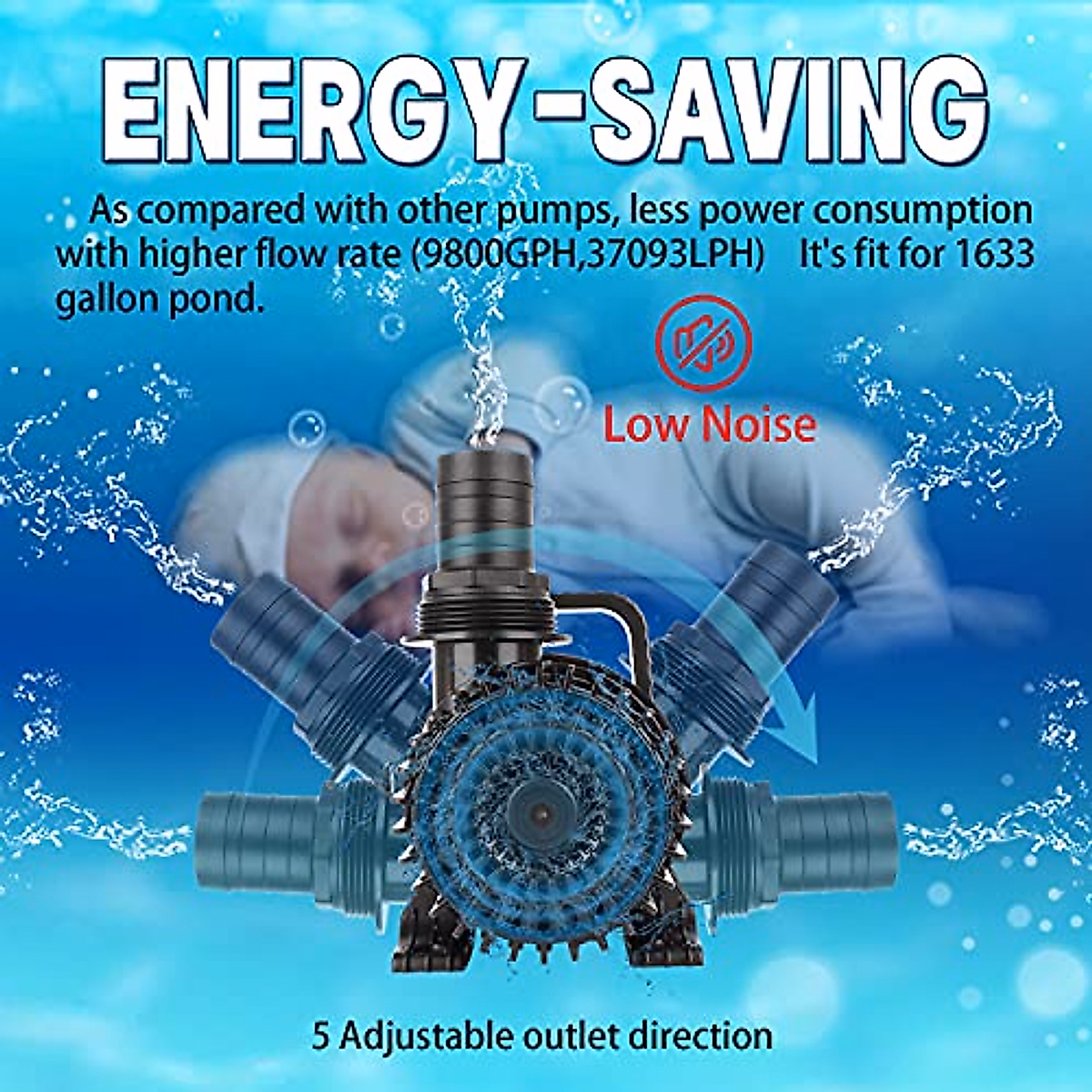 WaterRebirth (1700GPH-120W,UL listed) PS- High Flow Submersible Water Pump - Pond Pump - Submersible Pump - Water Fountain Pump - Aquarium Pump,PS-1700