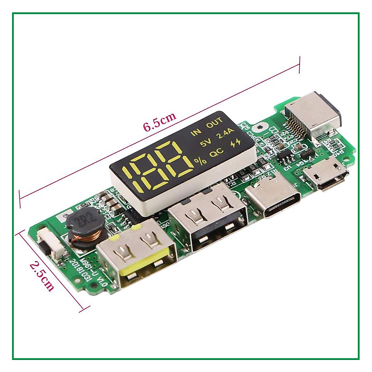 WSDMAVIS 1Pcs 18650 Charger Board Lithium Battery Charging Module Dual USB 5V 2.4A MiniType-C Power Bank Module DIY with Overcharge Overdischarge Short Circuit Protection LED Display