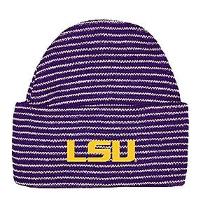 Two Feet Ahead Louisiana State Striped Baby Hat for Boys and Girls-Softly Knitted Infant Baby Beanie (Louisiana State Striped) Purple
