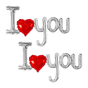 I Love You Balloons, 2 PCS Red and Silver I Love U Banner Foil Letter Balloon for Valentines Day Party Engagement Anniversary Wedding Decor Supplies