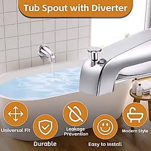 Dreyoo Diverter Tub Spout with Tub Spout Cover Ring, Universal Fits 1/2" Copper Pipe, 1/2" IPS and 3/4" IPS, Bathroom Bathtub Faucet Replacement with Foam Gasket, Adapters and Hex Wrench (Chrome)