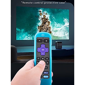 Silicone Protective Case for Roku Ultra 2022 Remote/Roku Voice Pro Remote 2021, Washable Anti Slip Shockproof Silicone Cover Glow in Dark with Lanyard (Blue)