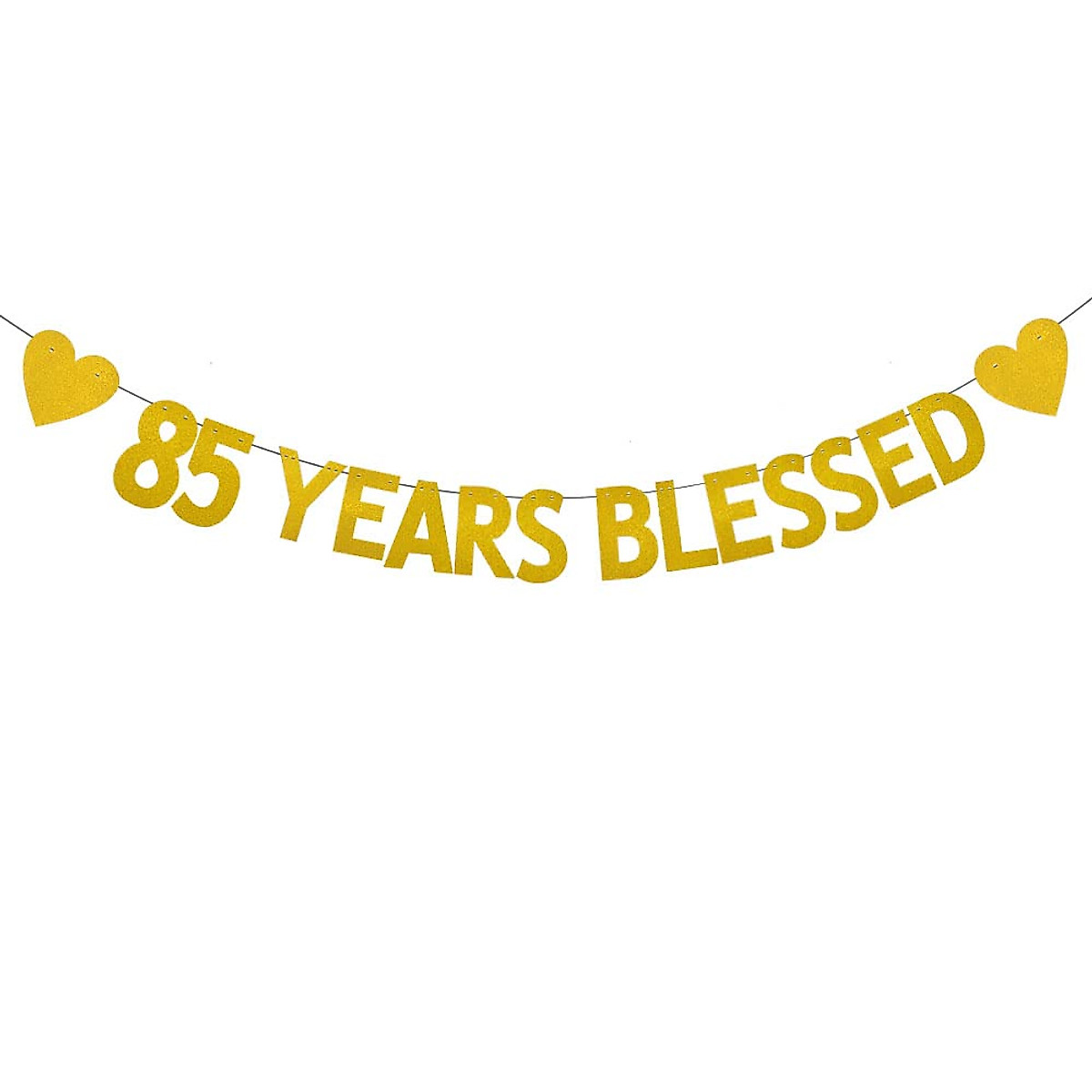 XIAOLUOLY Gold 85 YEARS BLESSED Glitter Banner,Pre-Strung,85th Birthday / Wedding Anniversary Party Decorations Bunting Sign Backdrops,85 YEARS BLESSED