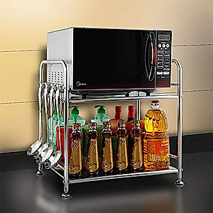 JF-XUAN Kitchen Shelf Kitchen shelf DoubleLayer Stainless Steel Microwave Oven Rack Kitchen Racks Spice Rack 59 * 37 * 35cm