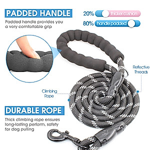 BAAPET 2/4/5/6 FT Dog Leash with Comfortable Padded Handle and Highly Reflective Threads for Small Medium and Large Dogs (6FT-1/2'', Black)
