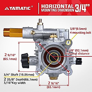 YAMATIC Pressure Washer Pump Horizontal 3/4" Shaft Max 3400 PSI 2.7 GPM Axial Cam Replacement Pump for Power Washers Compatible with Simpson 90029, 90028, Honda GC190,Dewalt dxpw3425 and More